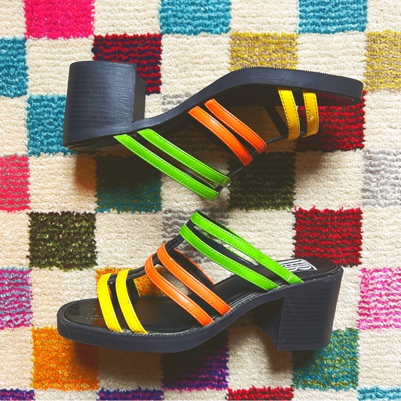Vintage | Shoes | Vintage Y2k Funky Strappy Colorful Chunky Block Heel ...